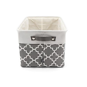 HYGGE + Linen Storage Bin Basket 15.8" x 12.5" x 10" Durable fabric & lightweight design. Great for storing toys, books, linens, games, clothing, baby products & more! (WHITE/QTF GREY, 2 PACK)