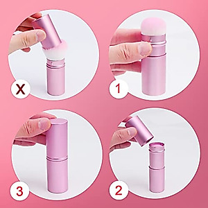 UNIMEIX Kabuki Foundation Brush Retractable Kabuki Makeup Brush Travel Face Kabuki Makeup Brush for Liquid, Cream and Flawless Powder Cosmetics (Pink,Round top)
