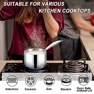 TeamFar 1qt Saucepan with Lid, Stainless Steel Tri-ply Small Cooking Pot Sauce Milk Pan with Ergonomic Handle, for Induction/Gas/Electric/Ceramic, Healthy & Heavy Duty, Dishwasher Safe