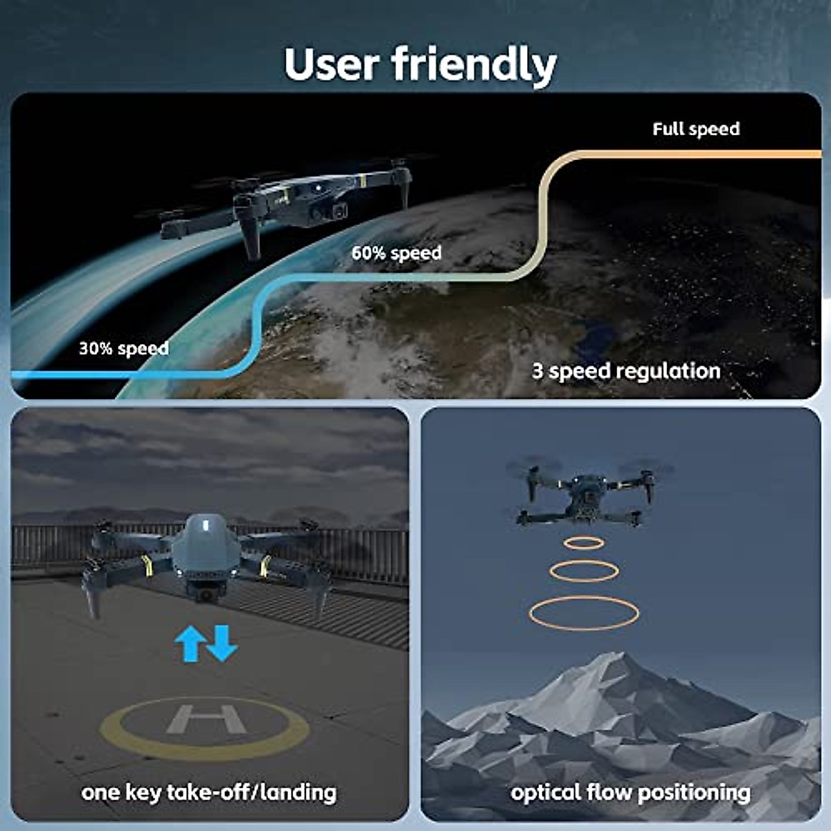 Super Endurance Foldable Drone with Camera for Beginners– Long Flight Time, WiFi FPV Quadcopter with 120°Wide-Angle HD Camera, Optical Flow Positioning, Follow Me, Dual Cameras(3 Batteries) V2