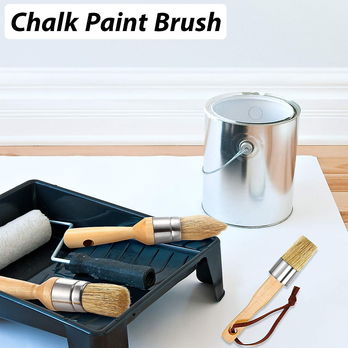 3 Pieces Chalk and Wax Paint Brushes Bristle Stencil Brushes for Wood Furniture Home Decor, Including Flat, Pointed and Round Chalked Paint Brushes (Burlywood)