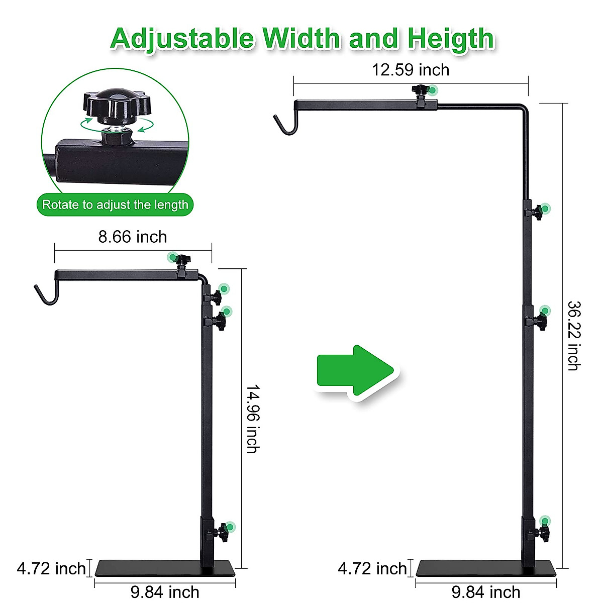 LISINAN Lamp Stand for Reptile Tank/Black Metal Bracket Floor Light Holder Support/Aquarium Light Mount/Terrarium Light Fixture/Snake Tank Decor/Turtle Tank/Chameleon Accessories(L, 12.59" x36.22")
