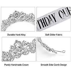 Birthday Crowns for Women, Aprince Birthday Tiaras for Women Crowns and Tiaras for Women Girls Birthday Crown and Birthday Queen Sash Silver Crown Queen tiara for Wedding Prom Party Halloween