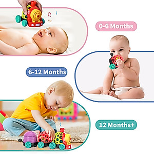 MOONTOY Baby Cars Toys for Babies 6-12 Months, Infant Toys Train Baby Boy Toys Soft Cars Ball Rattle Musical Toddler Push and Go Truck for 1 2 Year Old, Development Gift for 7 8 9 10 18 Month Boy Girl