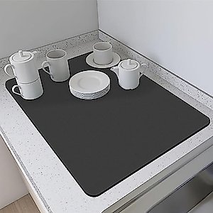 Taiyang Drying Mat for Kitchen Counter, Absorbent Drainer Mats, Dish Drying Pad with Non-Slip Bottom, Heat-Resistant, Suitable for Kitchen, Pet Drinking, Diatom Mud Mat(Graphite Black, 12"x16")