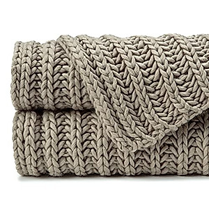Chanasya Chunky Knit Fluffy Sage Green Throw Blanket - Contemporary Textured Super Soft Warm Cozy Plush Lightweight Acrylic Knitted Blanket for Couch Bed Sofa Chair Cover Living Bed Room - Sage