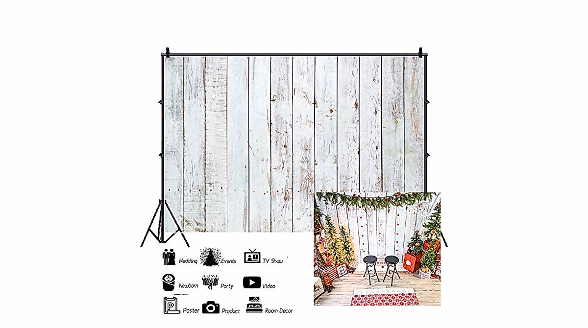 LFEEY 10x8ft Vintage White Wood Backdrops for Events