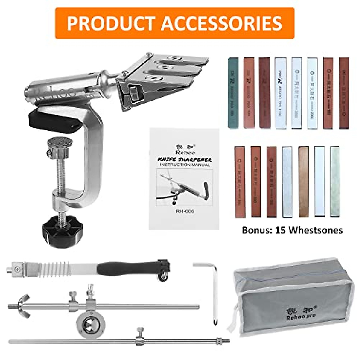 Bavnnro Professional Knife Sharpener Knife Sharpening Kit System, 360° Flip Design, Stainless Steel Home Knife Sharpening Kit Abrasive Holding System Tools with Whetstones