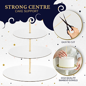 FromJennWithLove Cake Cardboard Rounds - Includes 8", 10", 12" Cake Boards with 12" x 0.25" Bamboo Dowels, Tier Cake Stacking Kit, Cake Dowels for Tiered Cakes, Cake Decorating Supplies