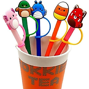 21 Pcs Silicone Straw Topper Party Straw Tips Birthday Party Straw Cap Cover Cartoon Anime Straw Cover Rubber Tips for Straws Cow Reusable Drinking Straw Tips Lids for Kids Party Supplies Party Favor