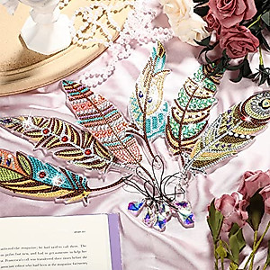 6 Pcs Diamond Painting Bookmarks Kit 5D DIY Feather Rhinestones Bookmark for Kids Adults PVC Art Bookmarks with Crystal Pendant for Crafts School Beginner Office Home, 6 Styles (Vintage)