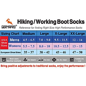 GermaPro Black/White Hiking Work Boot Cushion Socks for Men & Women w/Anti-Blister Moisture Wicking Functional Fabric 2 pairs