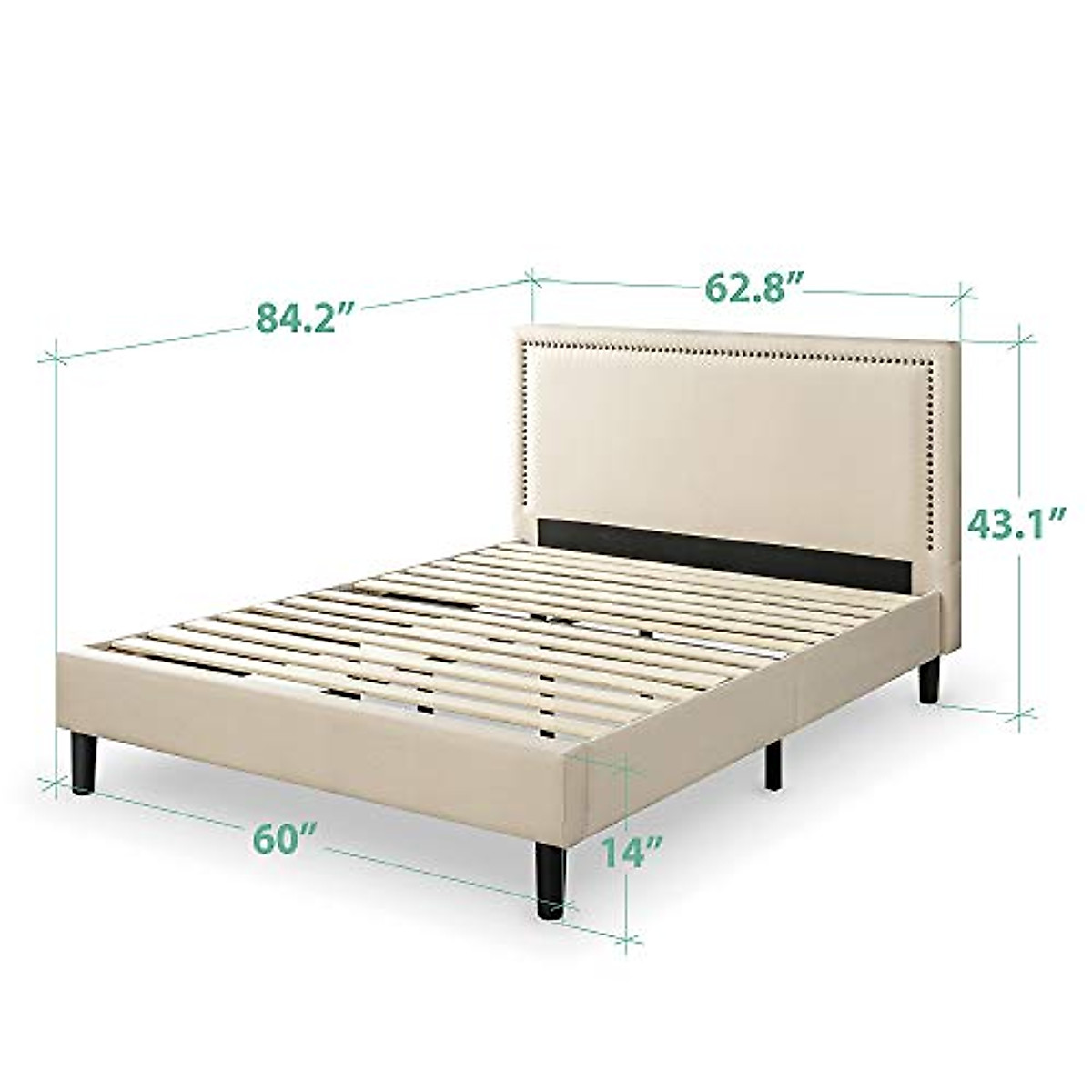ZINUS Julio Upholstered Platform Bed Frame / Mattress Foundation / Nailhead Platform Bed Frame / Wood Slat Support / No Box Spring Needed / Easy Assembly, Queen