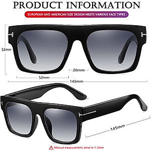 AIEYEZO Fashion Square Sunglasses for Women Men Sports Driving Sun Glasses Anti-Glare 100% UV Protection Metal T Word Design (Black/Grey Gradient)
