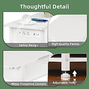 Lerliuo Side Table with Charging Station，Narrow End Table with USB Ports and Outlets,White Skinny Nightstand with Open Storage Shelf for Small Space，Slim Sofa Bedside Table for Living Room Bedroom