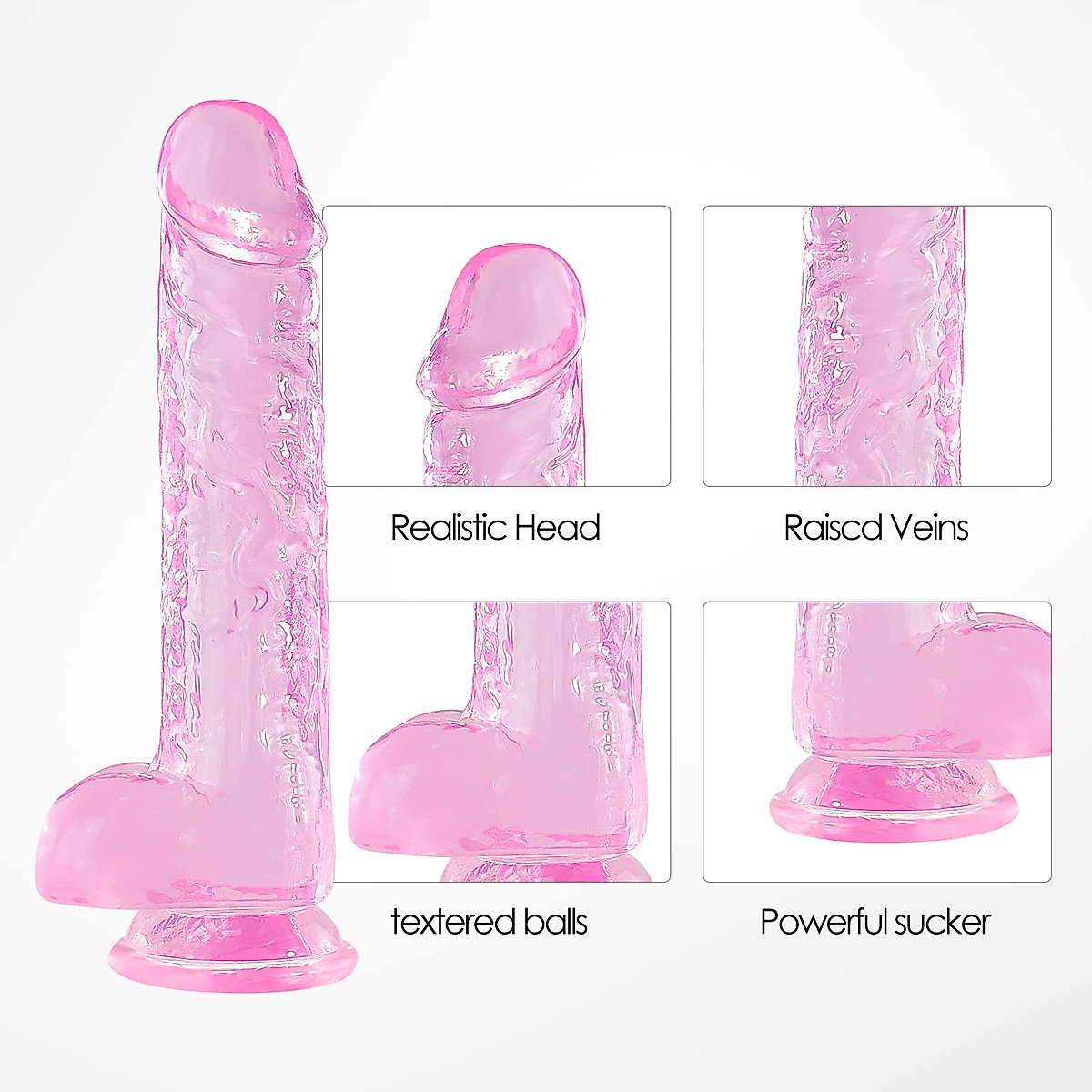 Pink Dildo,7.6" Ultra-Soft Realistic Dildo with Suction Cup Base for Hands-Free Play, Body-Safe Material
