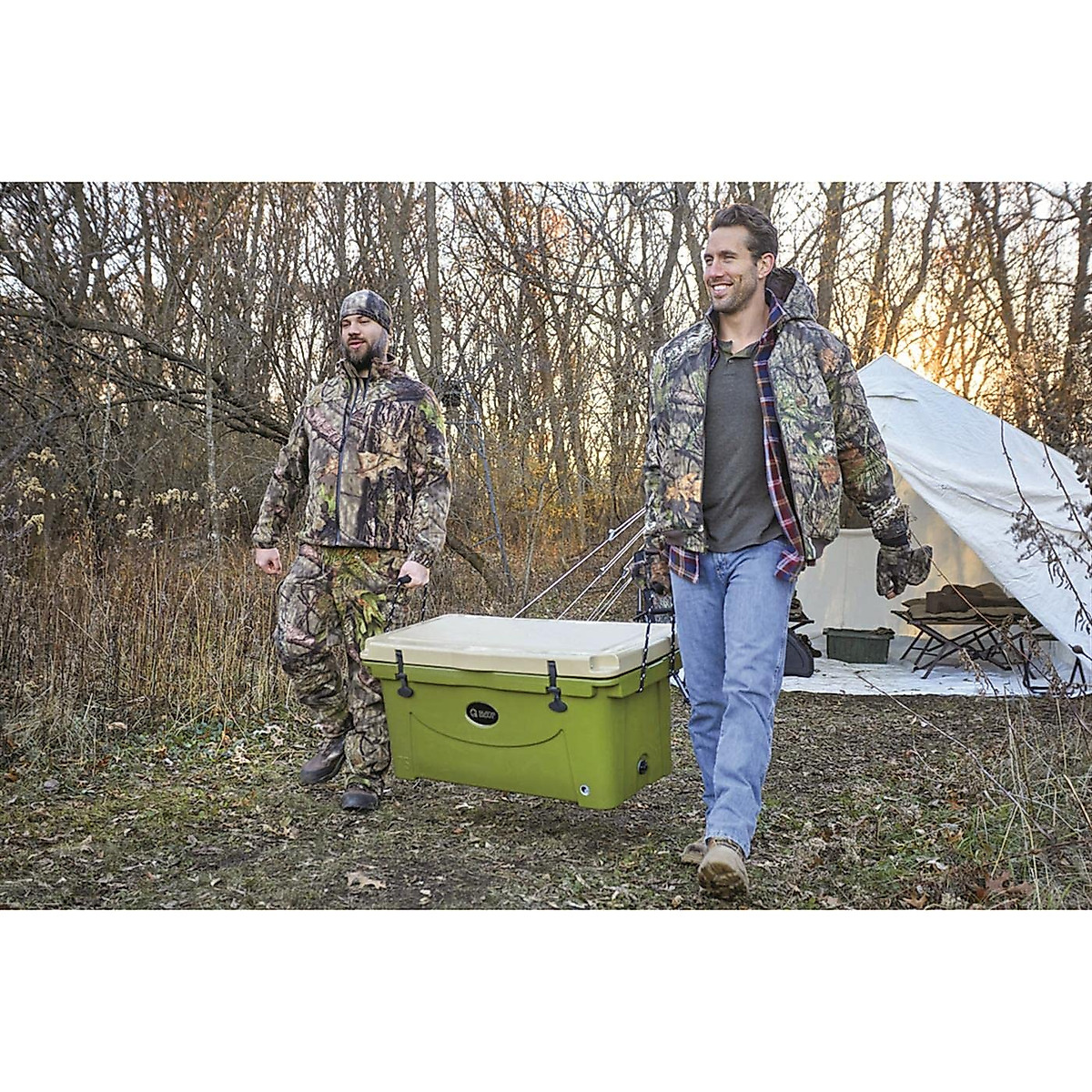 Guide Gear Ice Chest Camping Cooler Large and Rotomolded 90 Quart, Grizzly Bear Resistant Tan/Green