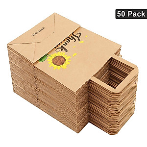Cmecial 50Pcs 10x8x4.7 Thank You Gift Bags Bulk, Thank You Bags for Business Small, Sunflower Paper Gift Bags with Handles Bulk, Thank You Paper Bags with Handles Bulk, Small Gift Bags Retail bags (B)
