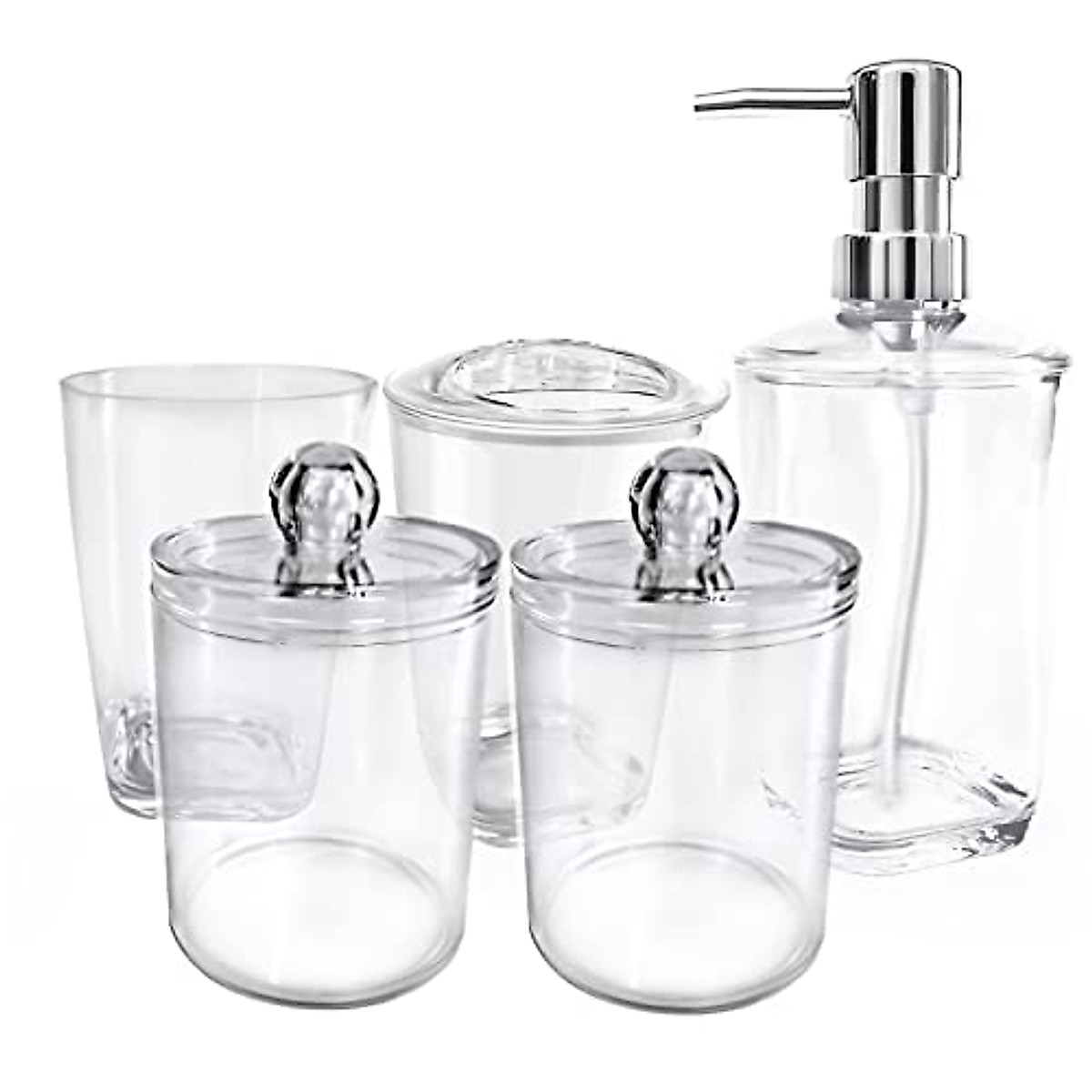 Transparent Bathroom Accessories Set 8 Pieces Bath Ensemble Includes Soap Dispenser, Toothbrush Holder, Toothbrush Cup, Soap Dish,New Apartment Essentials for Decorative Countertop