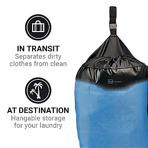 Go Travel Laundry Bag, Drawstring Bag to Compartmentalize Dirty Laundry and Clean Clothes, Washable, Polyester Laundry Bag, Travel Essentials, Blue, 15 Liters