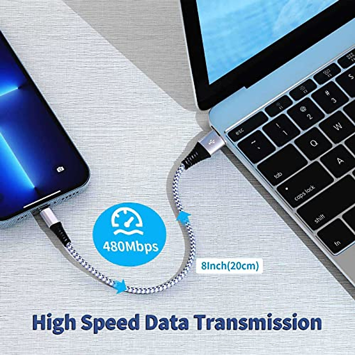 5 Pack Short Lightning Cable(8 Inch), [Apple MFi Certified] iPhone Fast Charging Cable,USB to Lightning High Speed Data Sync Nylon Braided Cord for iPhone 14/13/12/11/XR/X/8/7/6/iPad/Airpods/PowerBank