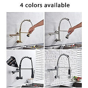 Kitchen Sink Faucet for Bar Farmhouse Commercial, Golden/Brushed Nickel/Chrome Spring Kitchen Faucet, Swivel Side Sprayer Dual Spout Kitchen Tap, 360 Rotation Kitchen Sink Cold Water Faucet (Color :