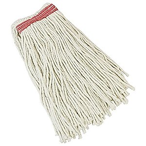 Libman Commercial 974#16 Cut-End Wet Mop, Recycled Cotton Blend, 14 oz, White with Red Headband (Pack of 6)