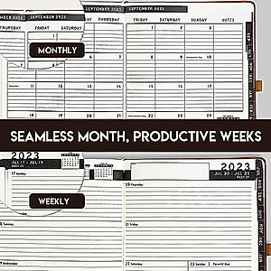 HARDCOVER Daily Leather Planner Weekly Monthly - 8.5x11 - Ensight Academic Planner Business Personal or Student - Pen Holder, Bookmark, Notes Pages, Thick Paper, July 2023 - June 2024 (Brown)