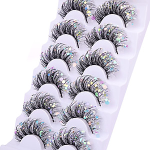 wiwoseo False Eyelashes Christmas Shining Lashes Natural Volume Colorful Decorative Eyelashes Fluffy Wispy Faux Mink Lashes For Festival Shining in the Night for Christmas New Year Cosplay Party