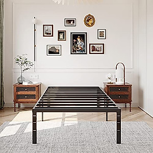 zunatu 18 Inch Twin Metal Bed Frame Foundation No Box Spring Needed Heavy Duty Tall Platform with Large Storage Easy Assembly Mattress Noise Free, Black