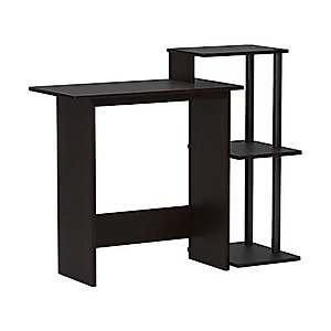 Furinno Efficient Home Laptop Notebook Computer Desk with Square Shelves, Espresso/Black