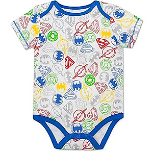 WARNER BROS Justice League Batman Superman The Flash Newborn Baby Boys 5 Pack Cosplay Costume Bodysuits Logo 3-6 Months