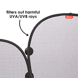Diono Sun Stoppers Car Window Shades 2 Pack, Car Sun Shade for Side Window with Suction Cups, Blocks Sun Glare UV Rays Perfect for Baby, Kids, Pets Protection