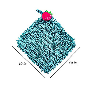 Chenille Hanging Hand Towels Soft Absorbent Microfiber Hand Towels Plush Quick-Drying Cute Cartoon Fruit Hand Towel with Hanging Loops for Bathroom Kitchen (Blue+Grey+Pink)