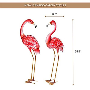 Bits and Pieces - 35 ½” Tall Metal Flamingo Garden Statues - Yard Decorations - Outdoor Sculptures - Garden Decoration - Flamingo Yard Art - Set of 2