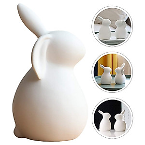 Amosfun Ceramics Bunny Figurine Easter White Bunny Figurines Home Decor Rabbits Ornaments for Home Easter Garden Micro Landscape Decorations White