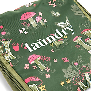 Miamica Foldable Travel Laundry Bag, Mushroom Garden Multicolor Flowers – Lightweight, Durable Design with Drawstring Closure, One Size