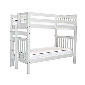 Bedz King Tall Bunk Beds Twin over Twin Mission Style with End Ladder, White