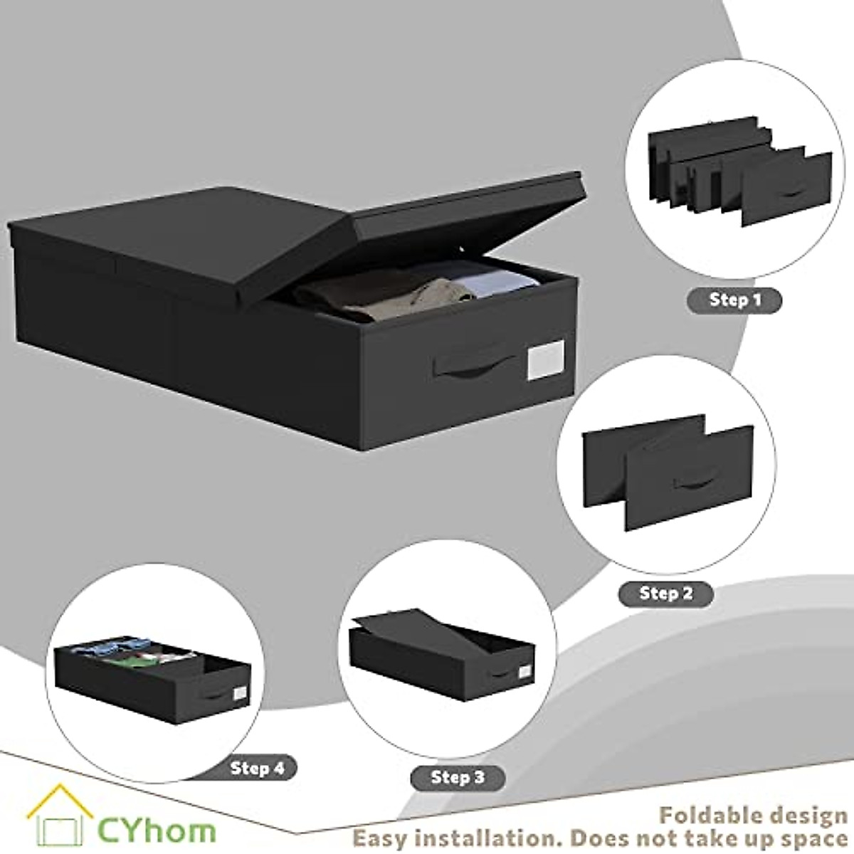 Under Bed Storage Bins With Lids - 2Pack Underbed Storage Containers Foldable Stackable Storage Box Sturdy Clothes Storage Organizer (Small-23.6"*16.5"*6", Black)