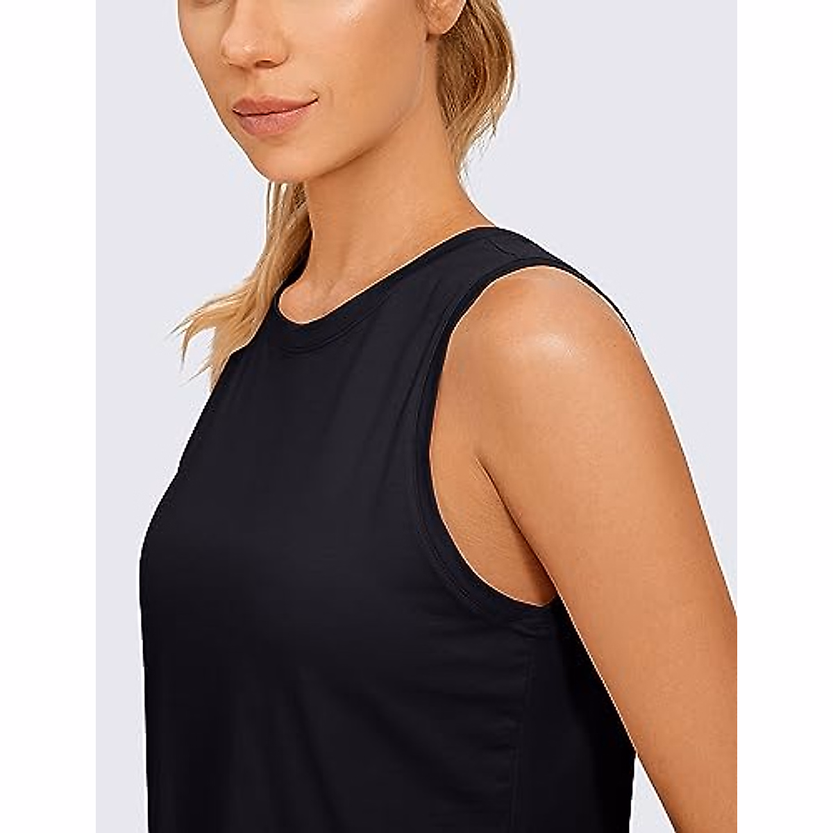 CRZ YOGA Pima Cotton Cropped Tank Tops for Women Workout Crop Tops High Neck Sleeveless Athletic Gym Shirts Black Small