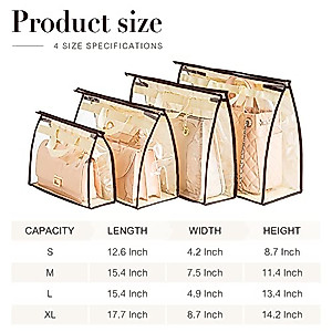 Uizokequq 10 Pack Dust bag for handbag - 4 Sizes Clear Purse Storage Organizer for Closet, Hanging Zipper Closet Organizers and Storage, Beige
