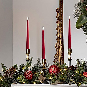 NONNO & ZGF 11'' RED Set of 4 Battery Operated Wax Taper Candles with Remote, Use 2-AA Batteries(not Included Runs 200 Hours, LED Flameless Candles