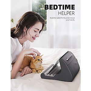 Lamicall Tablet Stand, Tablet Pillow Holder - Soft Pad for Bed, Lap Tablet Dock with Stylus Mount & Pocket, for iPad Pro 12.9, Air, Mini, Kindle, Galaxy Tab and 4-13" Tablet, Dark Grey