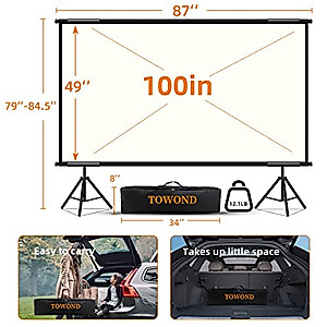 Projector Screen and Stand,Towond 100 inch Ambient Light Rejecting Projection Screen Fabric, Portable Projector Screen Outdoor Indoor 16:9 4K/8K HD Wrinkle-Free Foldable Movie Screen with Carry Bag