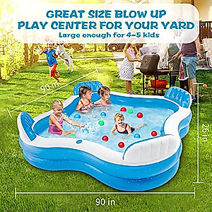 Inflatable Pool Kids for Adult - 90" 90" 26" ,Giant Large Blow up Pool for Indoor Garden Summer Water Party,Kiddie/Adult Small Inflatable Swimming Pools with Seat and Backrest, Above Ground Pool