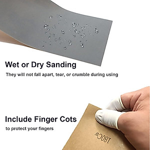 Extra Fine Sand Paper 120 to 20000 High Grit, 22 PCS Sandpaper Sheets with 3 Finger Cots, Assorted Wet Sanding Paper Automotive Sandpaper Assortment, for Car Wood Metal Furniture 9.1 x 3.6'' (22 PCS)
