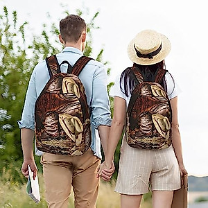 NOKOER Cowboy Black Hat Western Boots Printed Canvas Backpack,Casual Daypacks,Laptop Backpack,Lightweight Travel Daypack