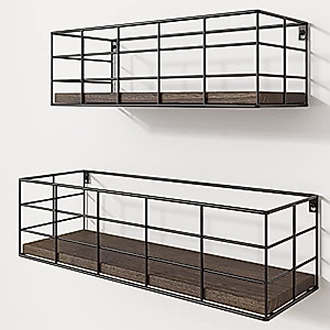 Fixwal Hanging Floating Shelves, 2 Sets of Wall Mounted Shelves for Wall Storage, Hanging Storage Shelf for Bathroom, Living Room, Bedroom, Kitchen (Brown)