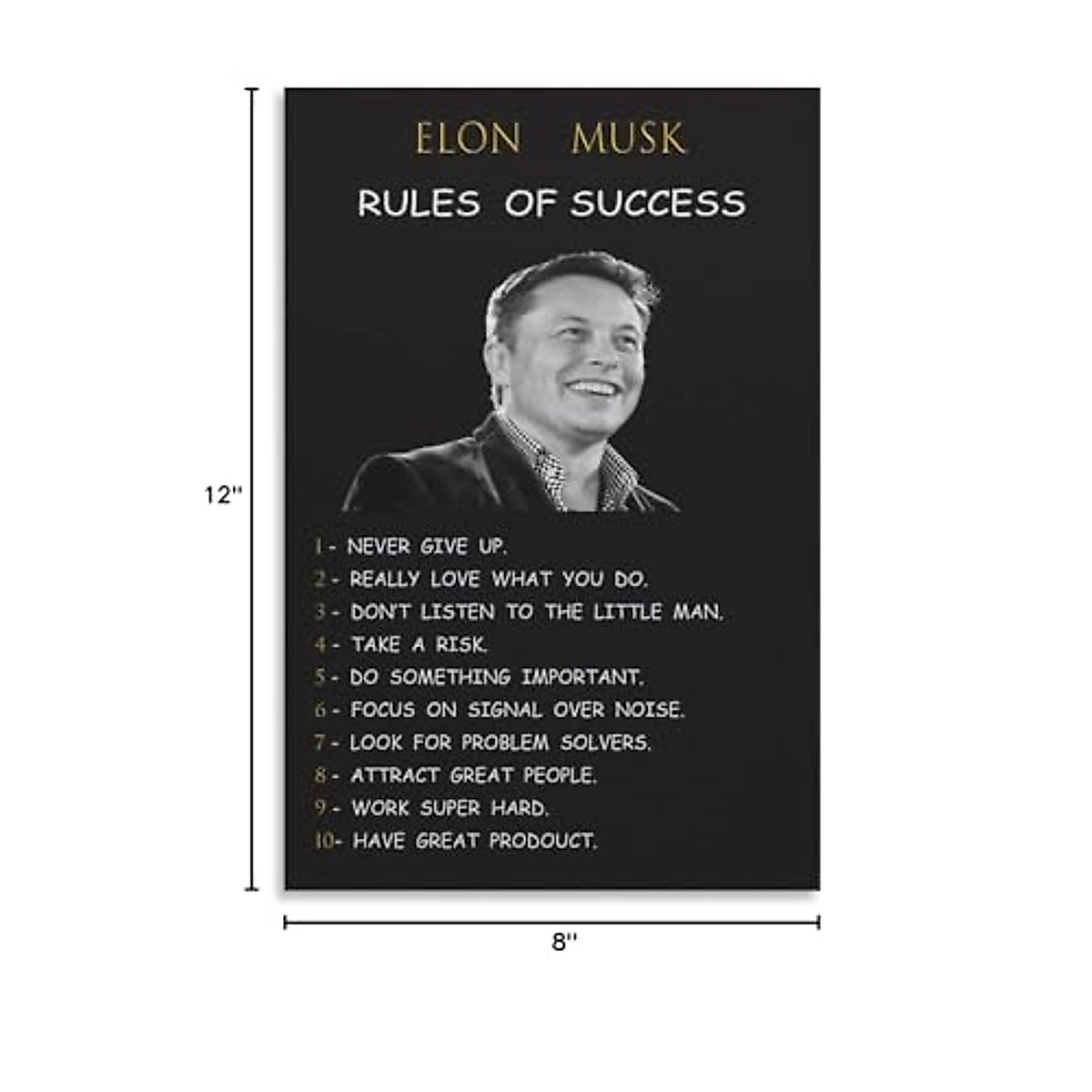 Khglxm ELON MUSK Motivational Poster Rules of Success Canvas Wall Art Prints for Wall Decor Room Decor Bedroom Decor Gifts Posters 08x12inch(20x30cm) Unframe-style
