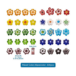 Cheriswelry 300Pcs Millefiori Lampwork Glass Beads Flat Flower Glass Beads Millefiori Loose Spacer Beads 4-7.2mm for DIY Necklace Bracelet Earring Jewelry Making Handmade Crafts